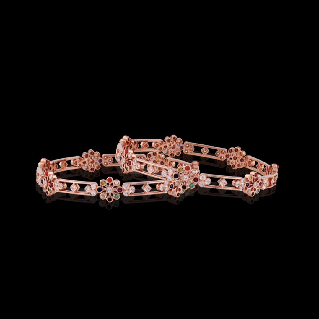 PPBN0560 | Octagonal Floral Gemstone Gold Bangles | Kothari Jewellers